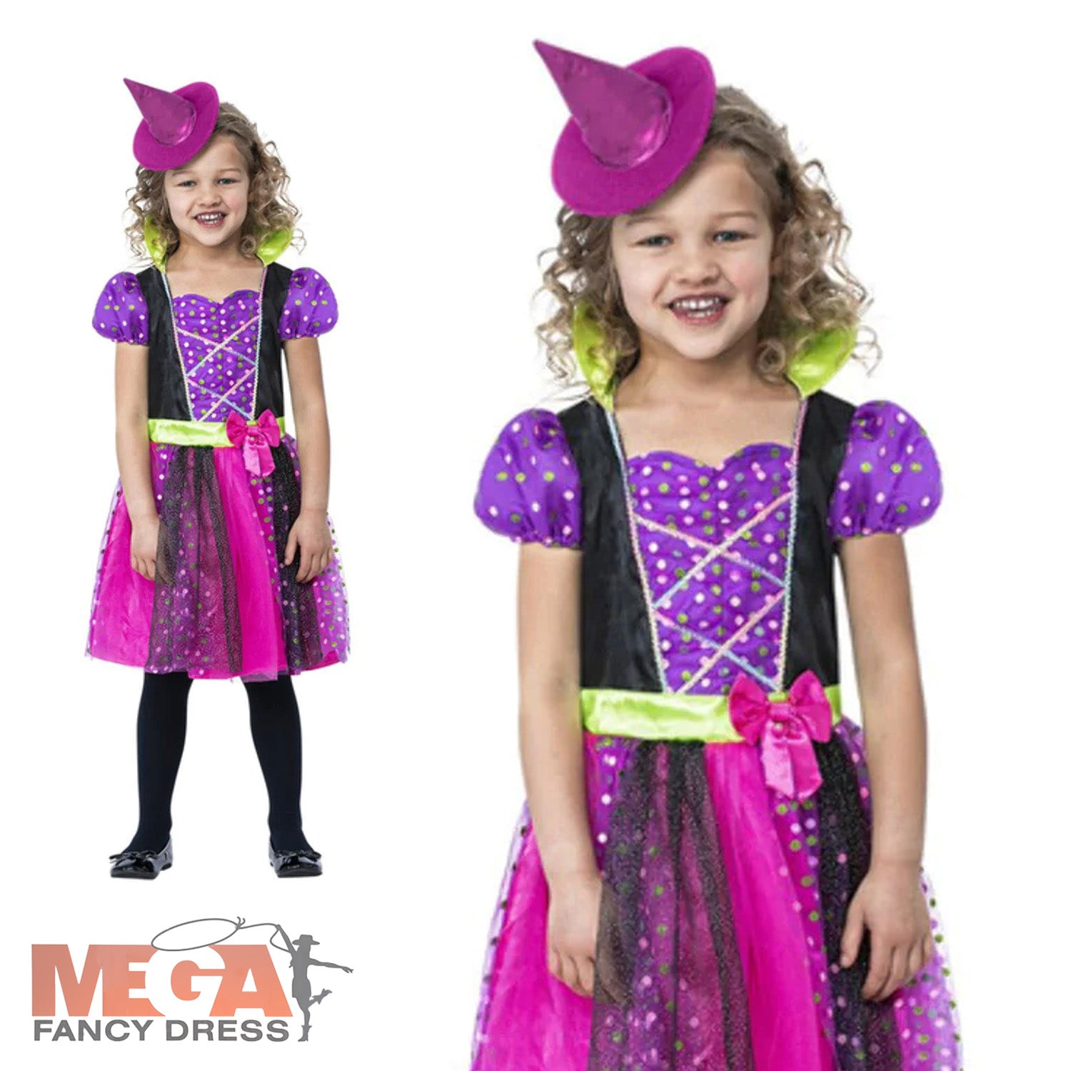 Girls Spotty Witch Costume – Mega Fancy Dress UK
