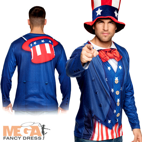 Uncle Sam Mens Patriotic Photorealistic Shirt – Mega Fancy Dress