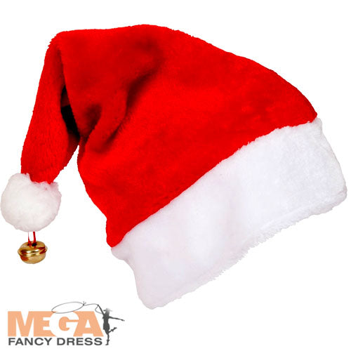 Deluxe Santa Hat with Bell Festive Holiday Accessory – Mega Fancy Dress UK